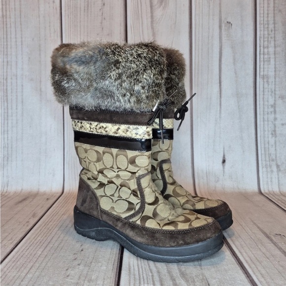 Coach | Shoes | Coach Womens Size 65 M Lorna Fur Trimmed Monogram Boots ...